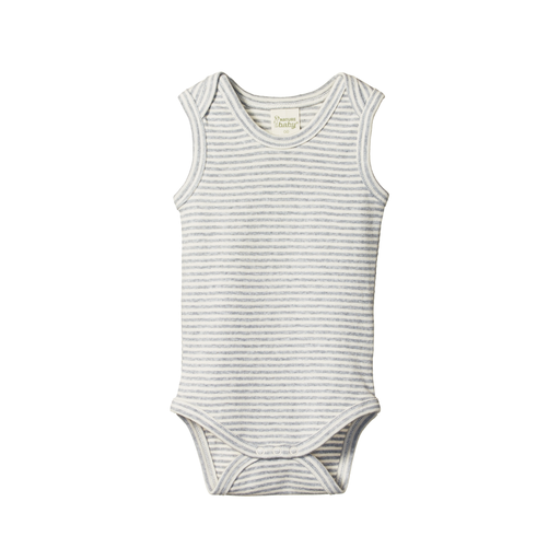 Nature Baby Singlet Bodysuit Grey Marle Stripe | Tiny Sprout
