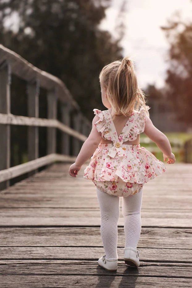 A Little Lacey Button Up Back Romper Holly Floral | Tiny Sprout